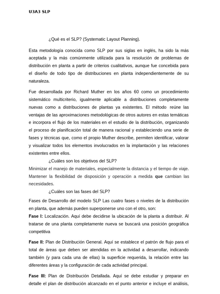 SLP: Metodología de Distribución en Planta | PDF | Planificación | Puesto de trabajo