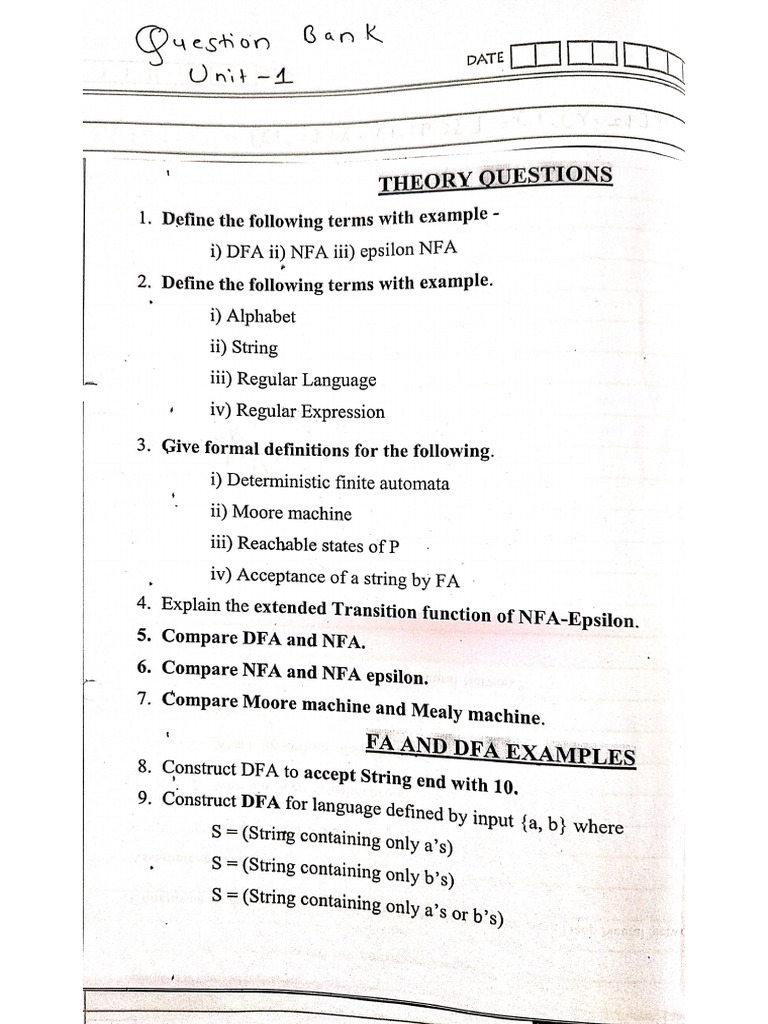 Question Bank of Unit-1 (TOC) | PDF