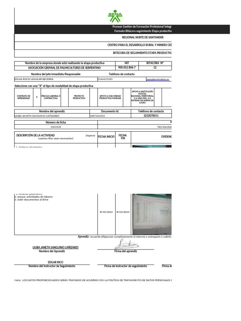 Duodecima Bitacora Etapa Productiva | PDF | Business