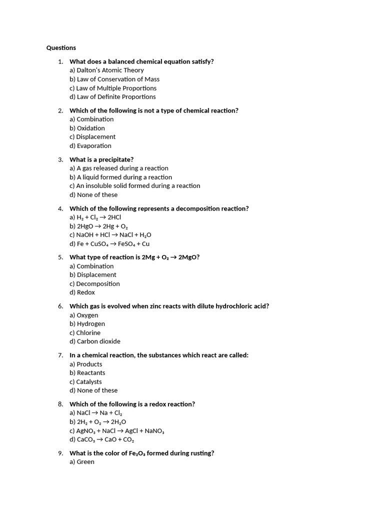 Chemical Equations and Reactions | PDF | Chemical Reactions | Oxide