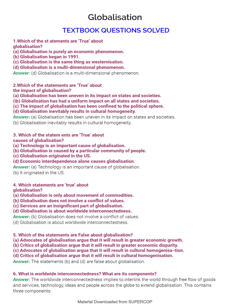 Globalisation: Textbook Questions Solved | PDF | Globalization | Poverty