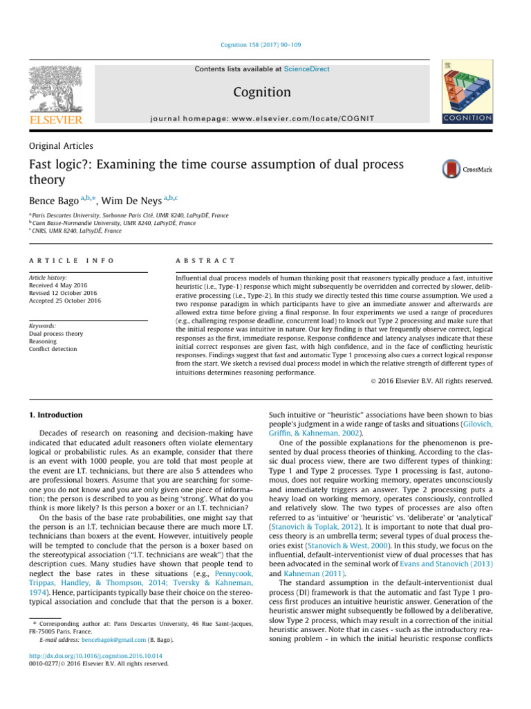 Bago 2017 | PDF | Heuristic | Reason