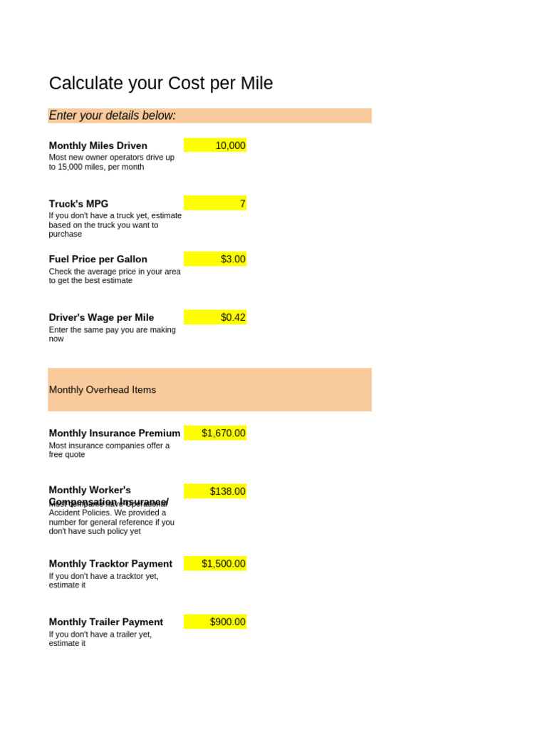 Cost Per Mile Calculator - Track-POD | PDF