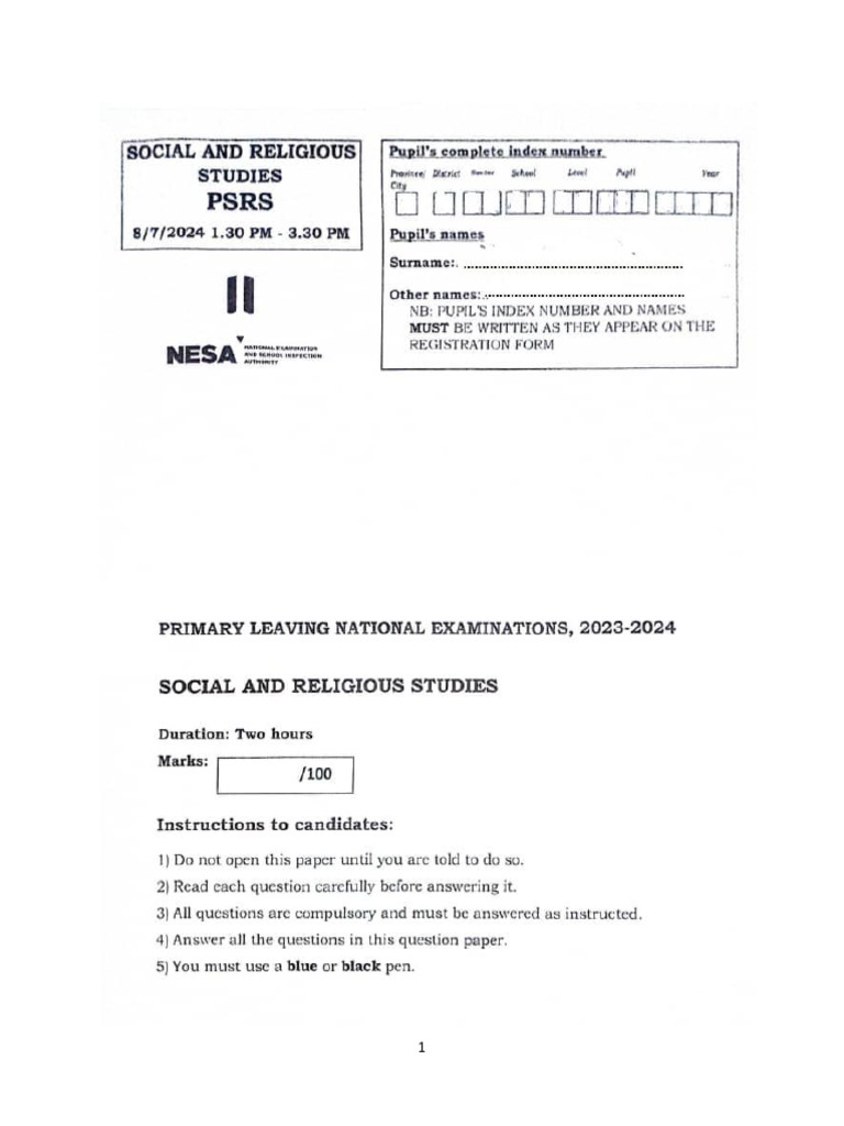 National Examination 2024 Marking Guide | PDF | Salvation