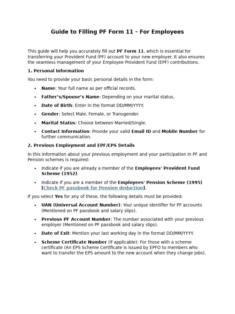 Guide To Filling PF Form 11 | PDF