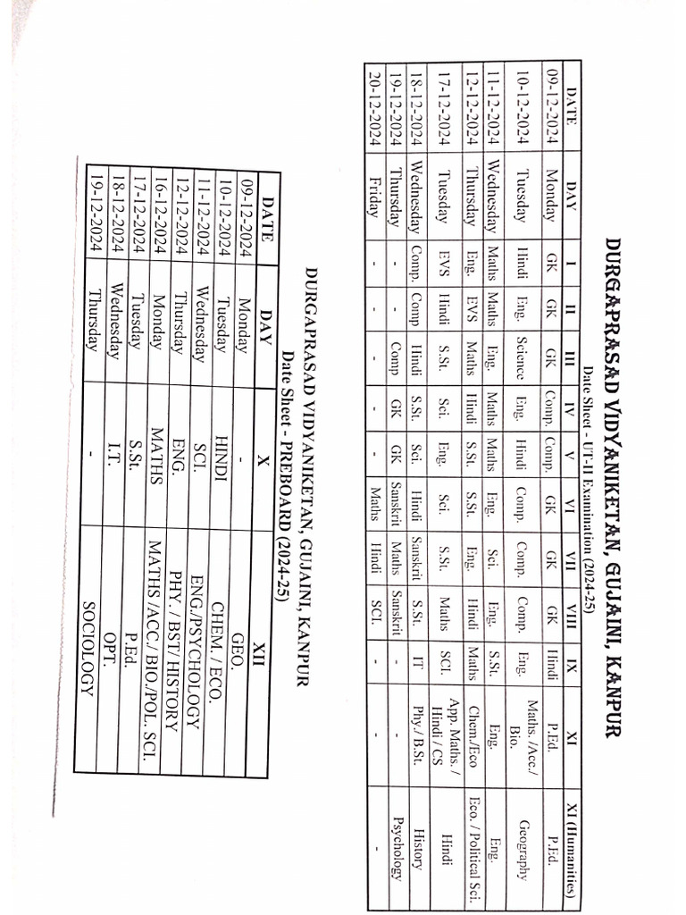 Date Sheet | PDF