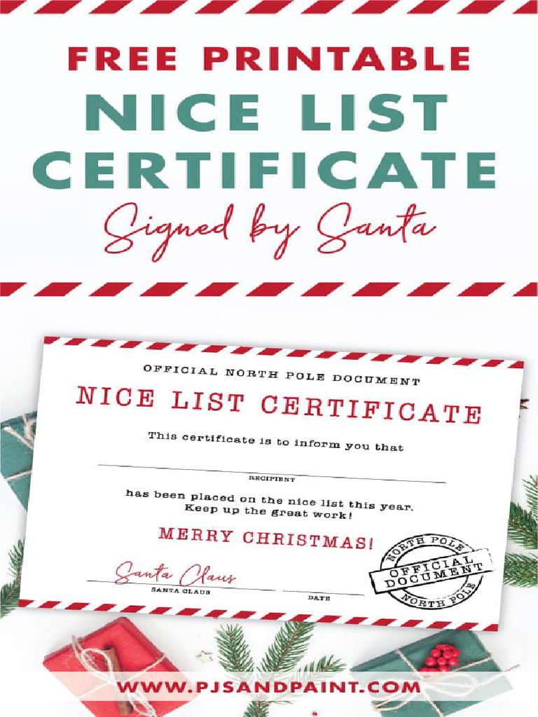 Free-Printable-Nice-List-Certificate - JPG 600×1,101 Pixels | PDF