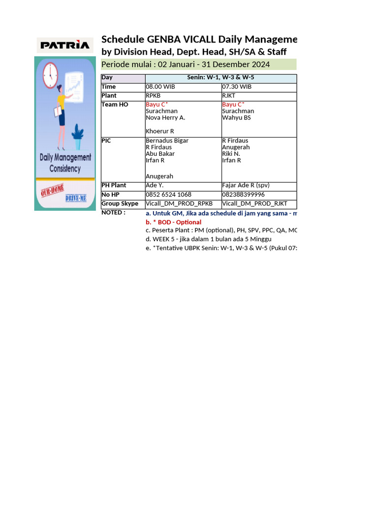Schedule Genba Vicall 2024 - PROD UTPE Plant 2 - 2 Jan - 31 Des 2024 | PDF