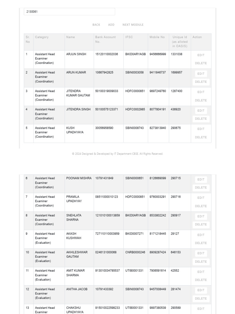 CBSE Assistant Head Examiner List | PDF