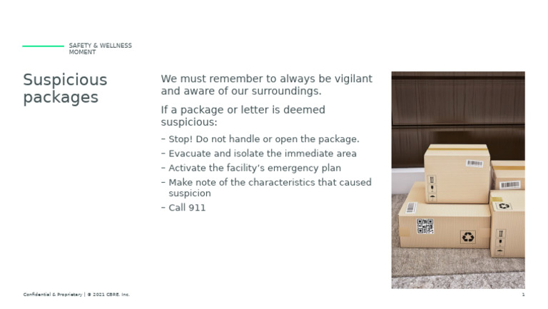 25 - GWS Safety & Wellness Moment - Suspicious Packages | PDF