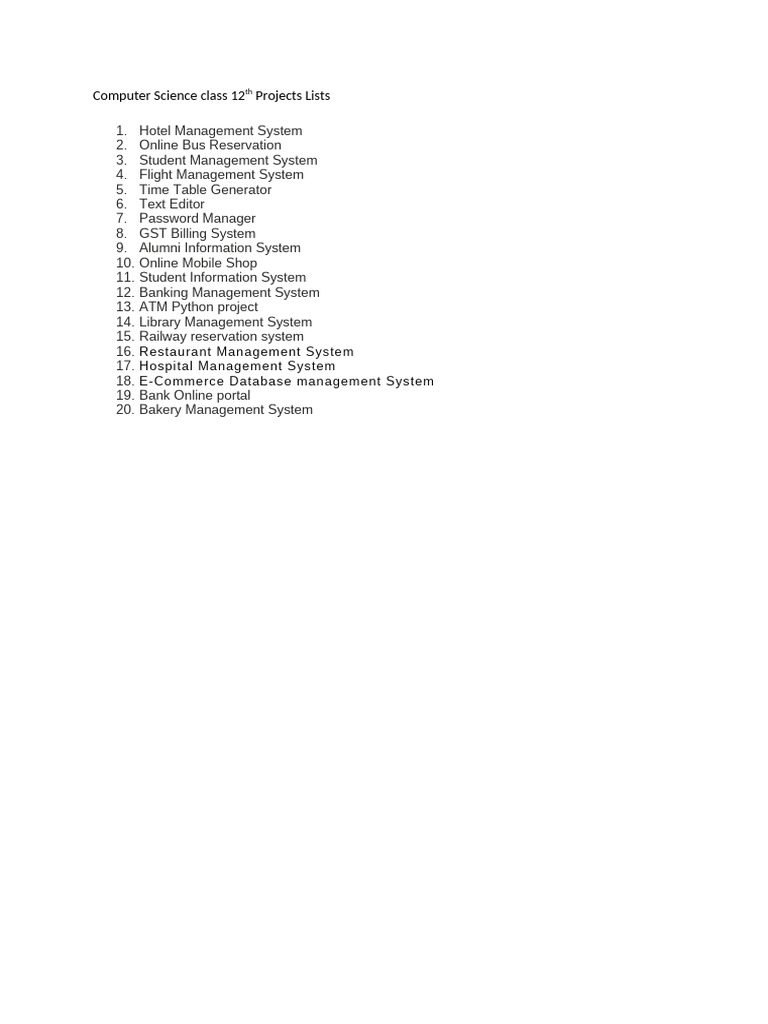 Computer Science Class 12th Projects Lists | PDF