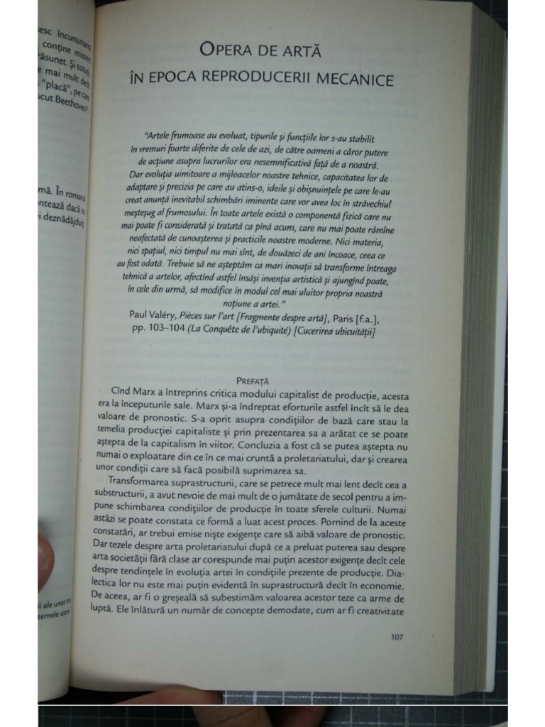 Walter Benjamin Opera de Arta in Era Reproducerii Mecanice | PDF