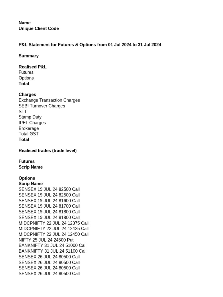 F&O PNL Report 1606058783 2024-07-01 2024-07-31. | PDF | Futures ...
