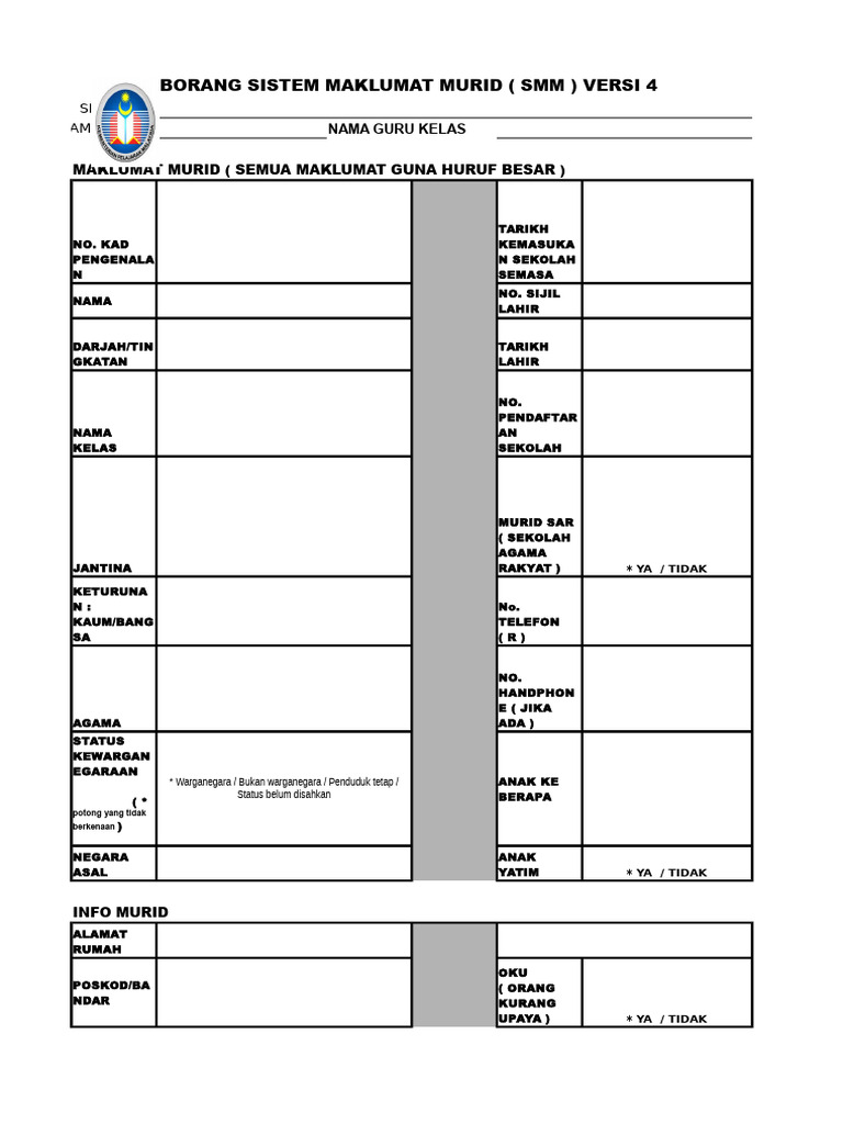 Borang SSM Murid PDF Free | PDF