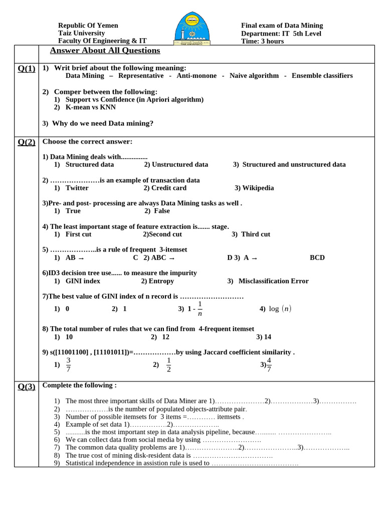DM Final Exam | PDF | Algorithms | Data Analysis DM Final Exam | PDF | Algorithms | Data Analysis