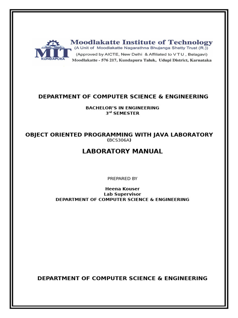 Java Lab Manual (Bcs306a) - Cse (1) - 1 | PDF | Method (Computer Programming) | Class (Computer ...