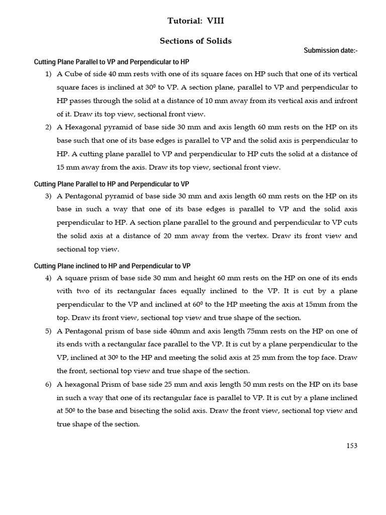 Section of Solids Questions For Practice | PDF | Geometry | Euclidean ...