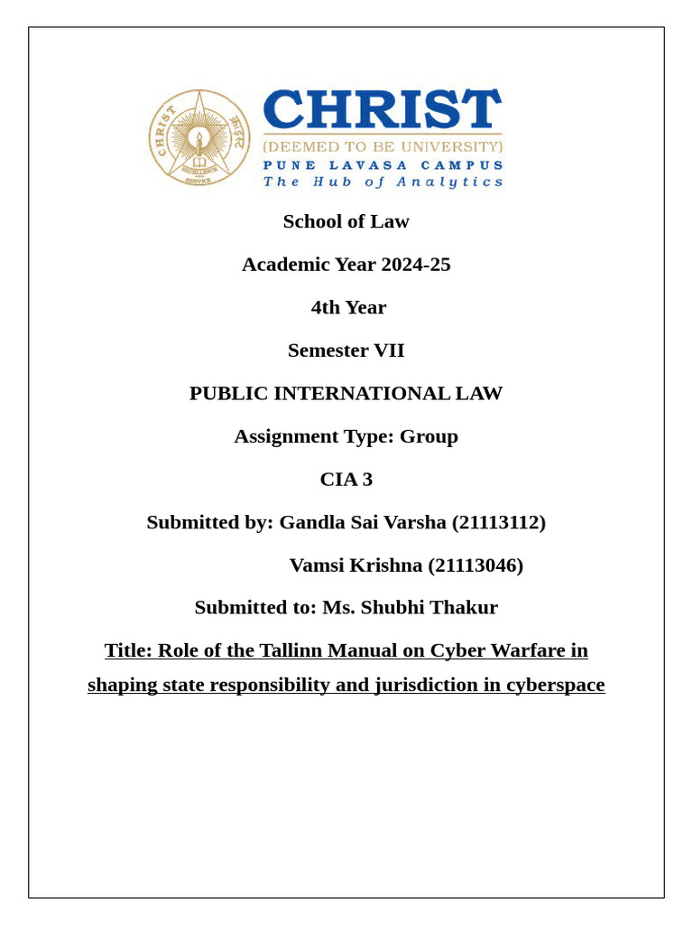 Tallinn Manual's Impact on Cyber Law | PDF | Cyberwarfare | Security