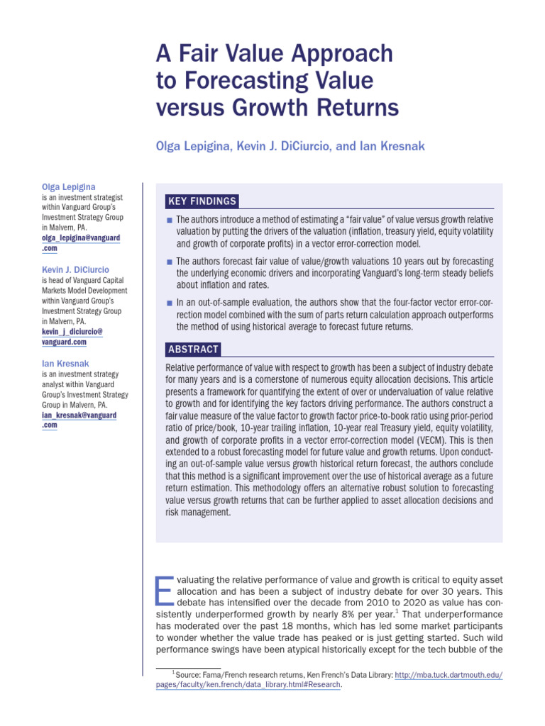 Fair Value Forecasting for Value vs. Growth | PDF | Vector ...