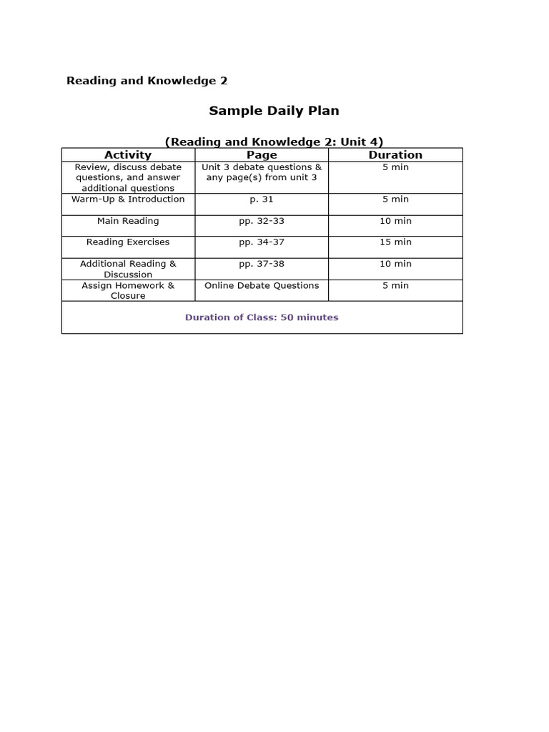 Reading and Knowledge 2 Lesson Plan | PDF | Lesson Plan | Cognition