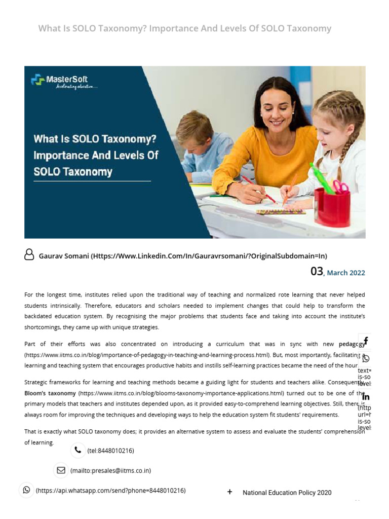 Understanding SOLO Taxonomy Levels | PDF | Learning | Teachers