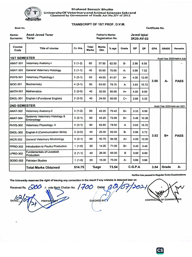 4 Years Mark Sheets, Asad Javed Tarar | PDF 4 Years Mark Sheets, Asad Javed Tarar | PDF