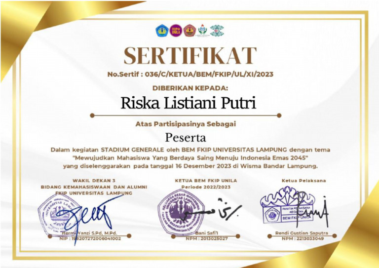 Sertifikat Stadium General - Riska Listiani Putri | PDF
