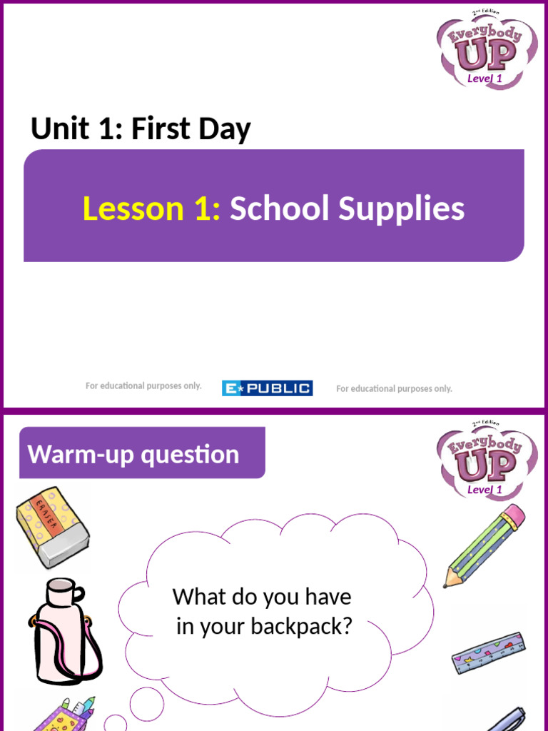 EU2e L1 Unit1 Lesson1 | PDF | Stationery | Writing Implements