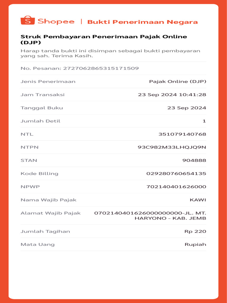 E-Receipt - Tanda Terima Shopee | PDF