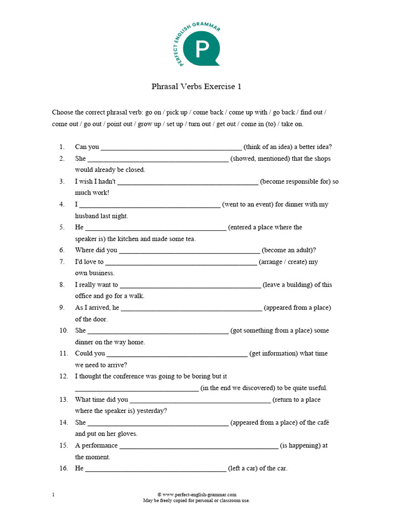 Phrasal Verbs Exercise | PDF