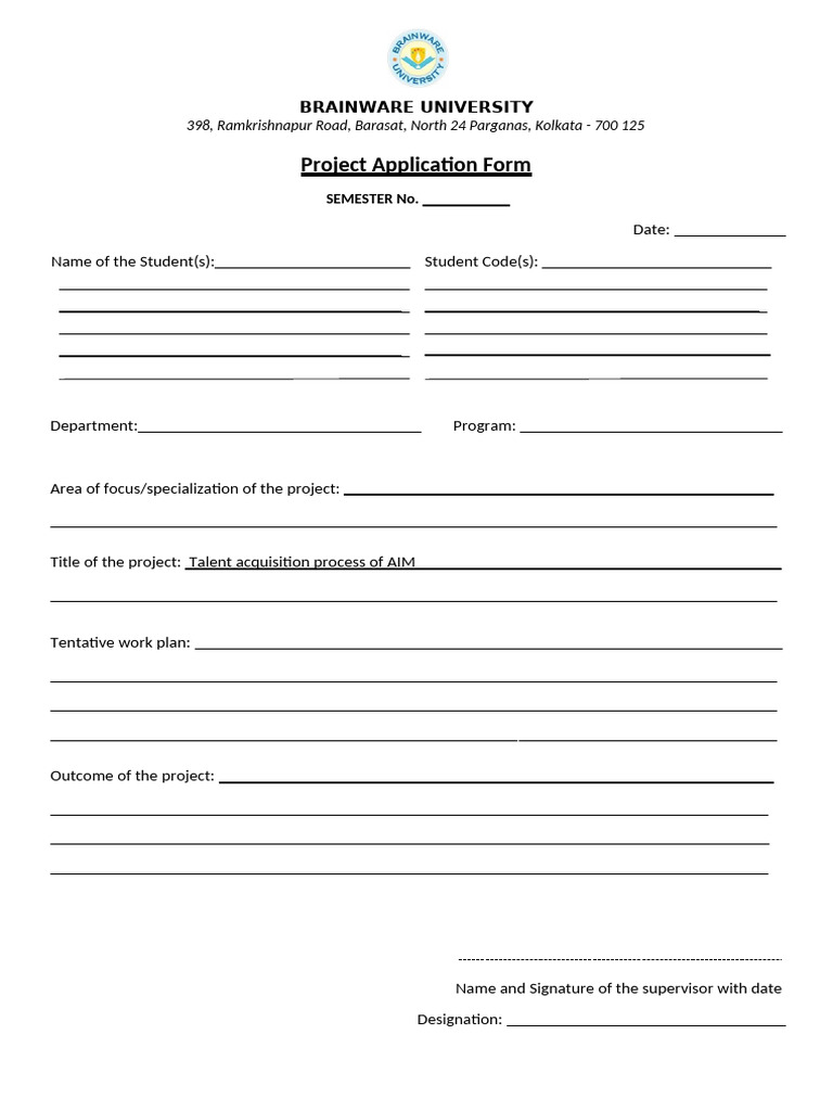 Project Application Form: Brainware University | PDF