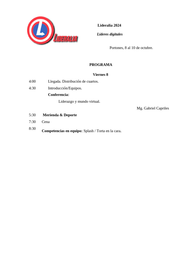 Programa Lideralia 2024, 3ero y 4to Ano | PDF