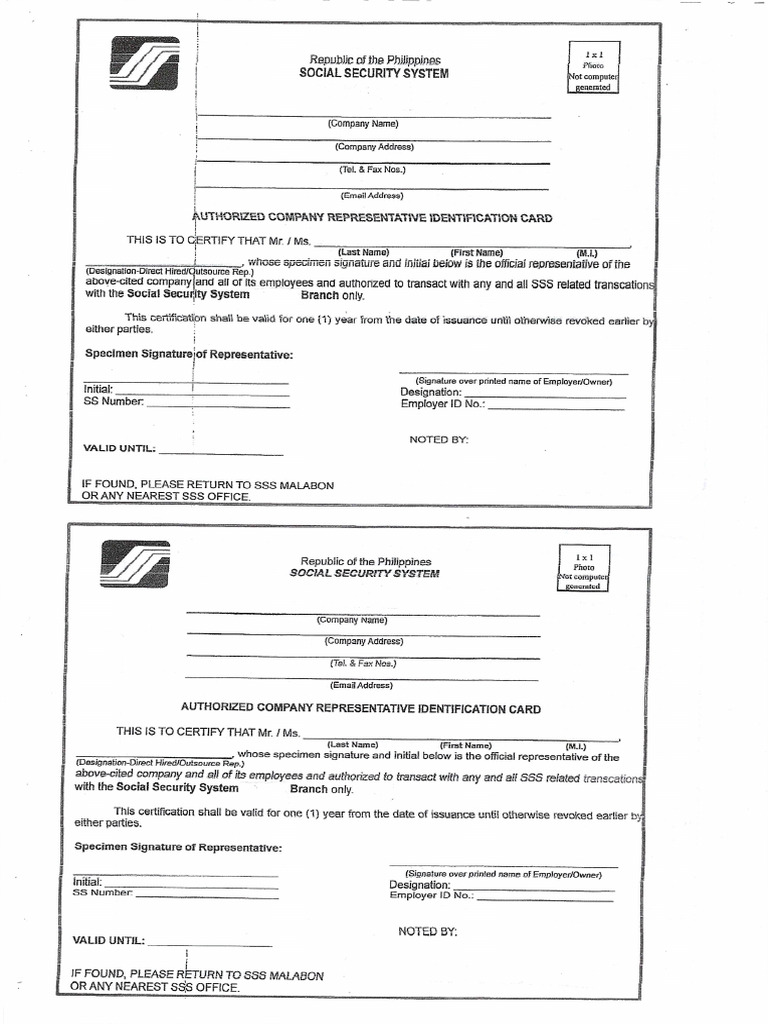 Authorized Company Representative Identificartion Card | PDF