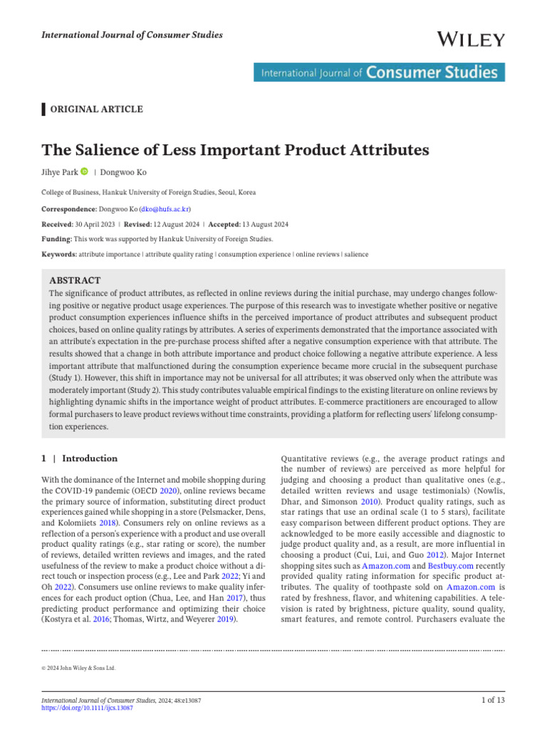 The Salience of Less Important Product Attributes | PDF | Consumption ...