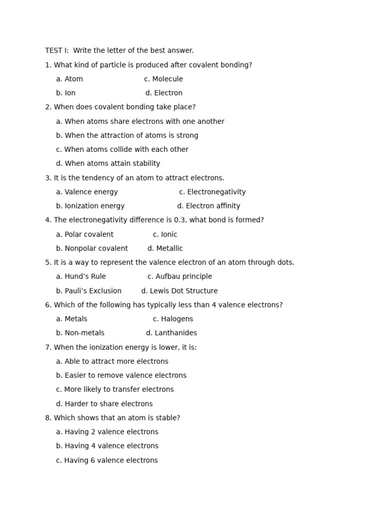 Covalent Bonding Quiz and Concepts | PDF | Chemical Bond | Valence ...
