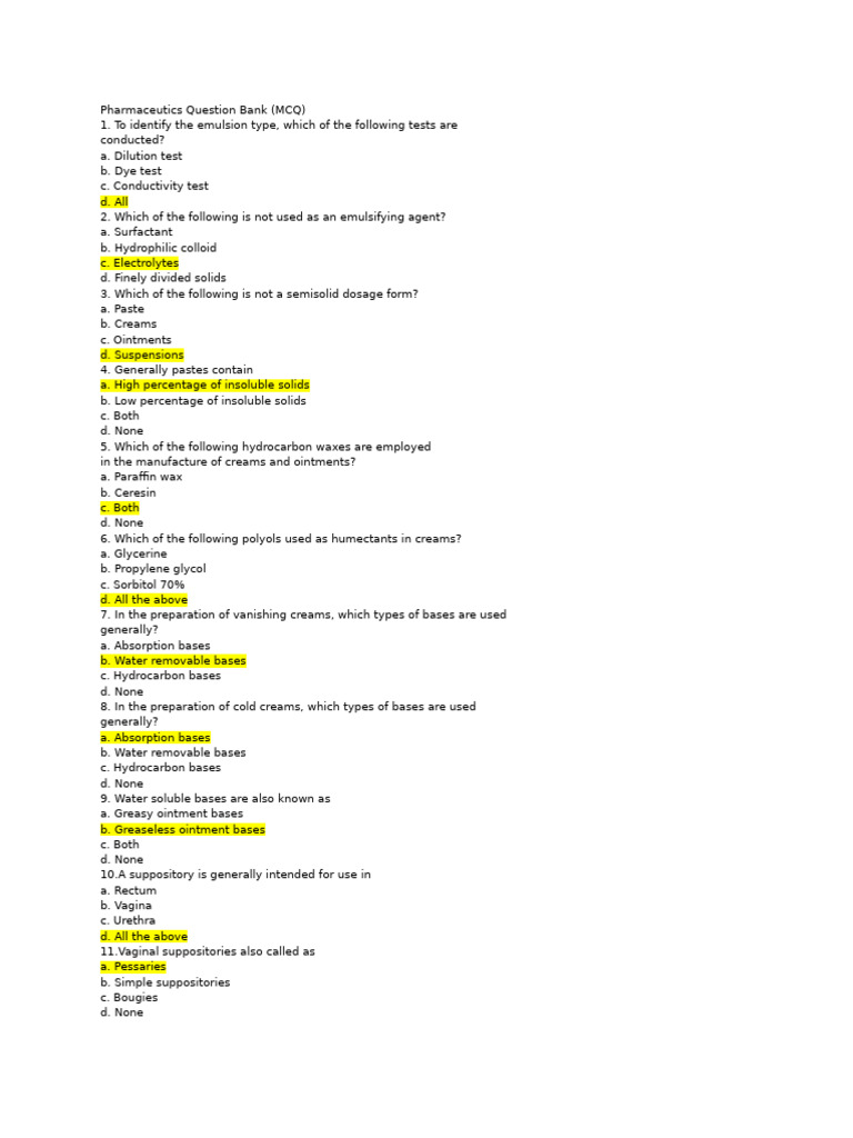 Pharmaceutics MCQ Question Bank | PDF | Emulsion | Medical Prescription