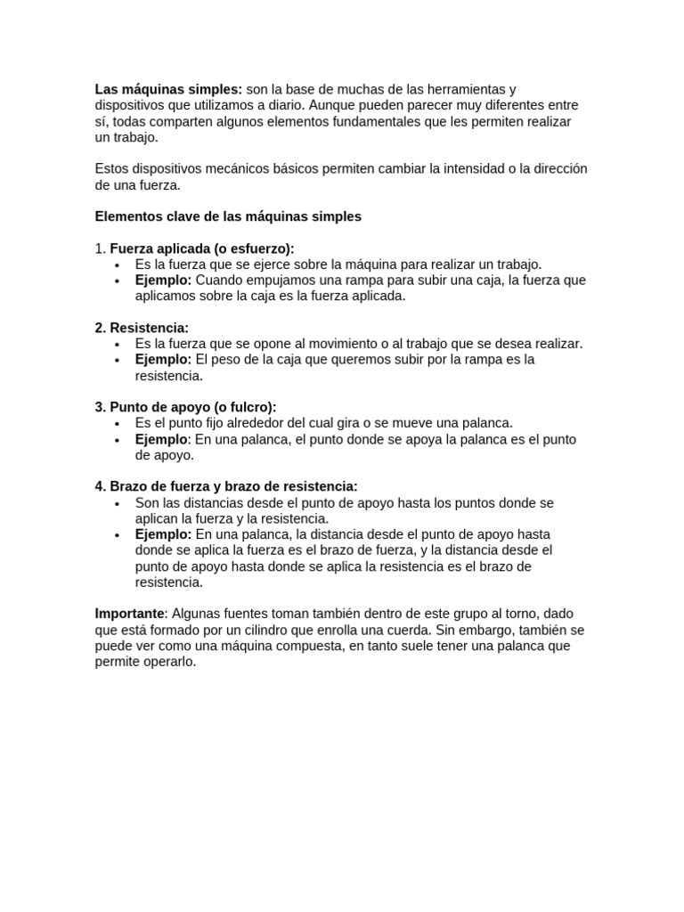 Elementos Clave de las Máquinas Simples | PDF