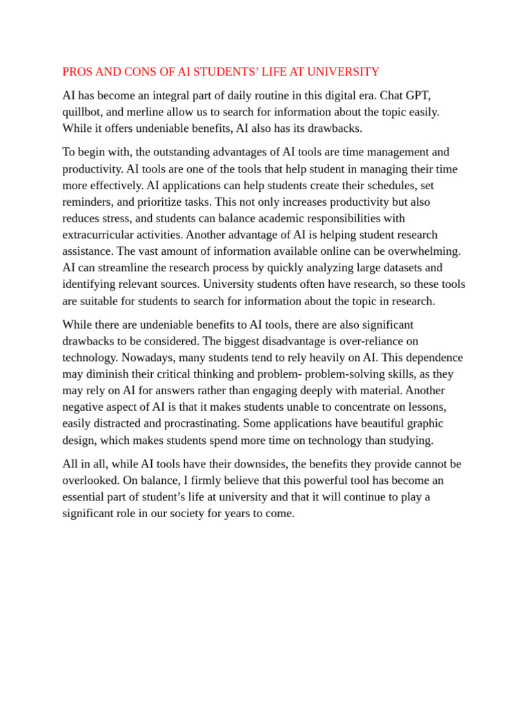 Pros and Cons of Ai Students | PDF