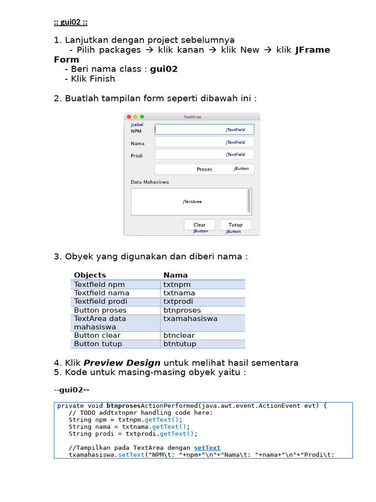 Latihan GUI #2 jTextArea | PDF