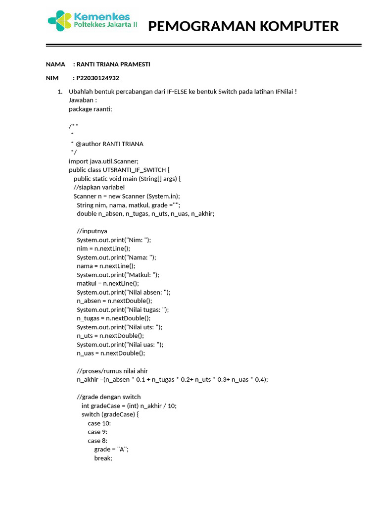 Tugas Pemrograman Komputer Ranti | PDF