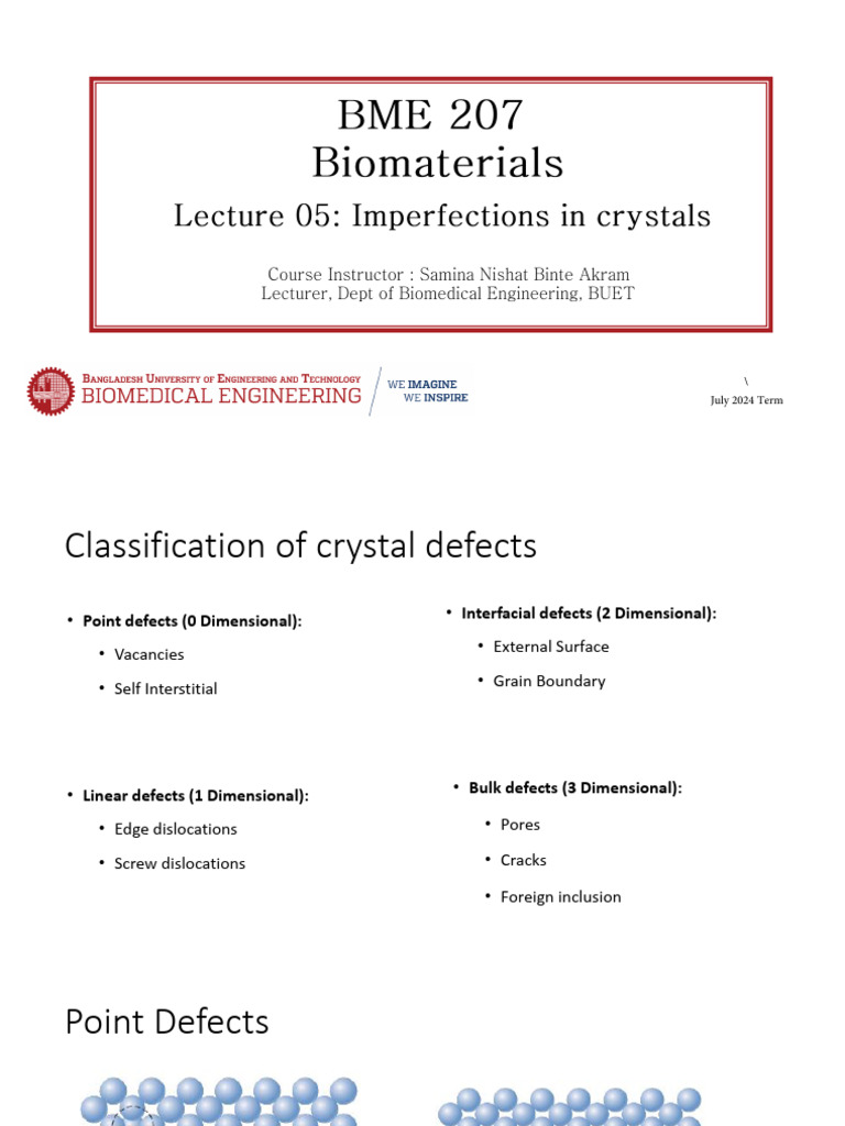 Lecture 5 - Crystal Defects | PDF | Dislocation | Plasticity (Physics)