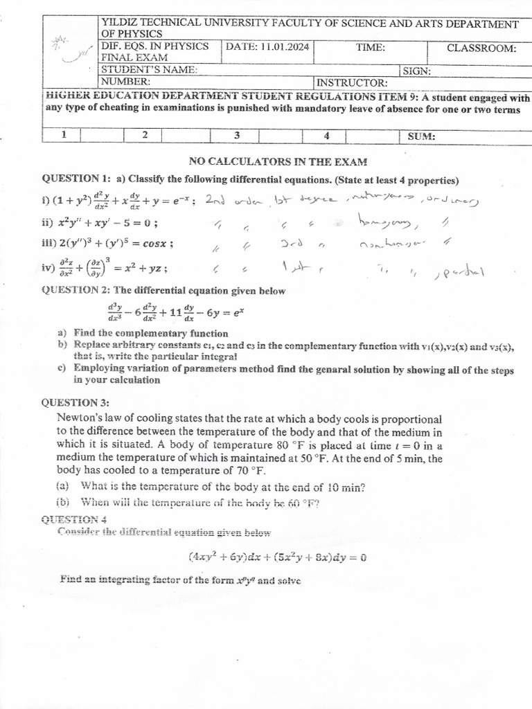 Difeqs Fall2023 Final Exam | PDF