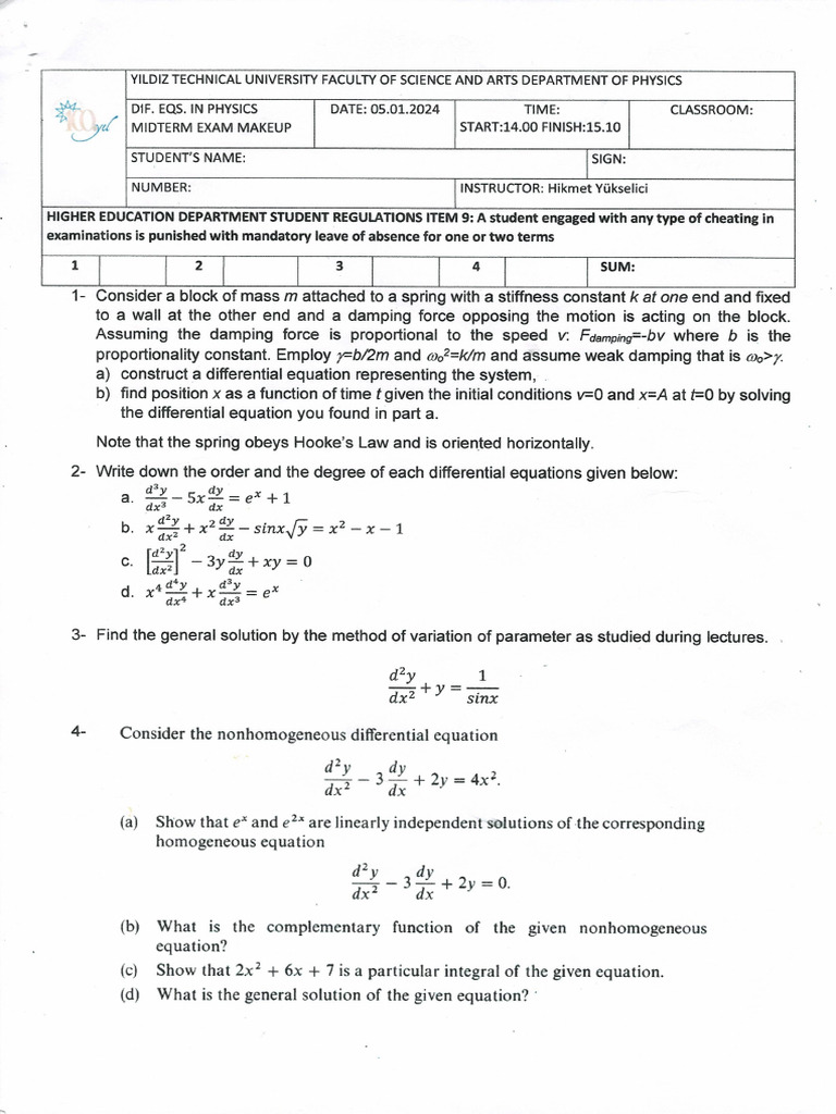 Difeqs Fall2023 MidtermMakeup Sol Rev | PDF