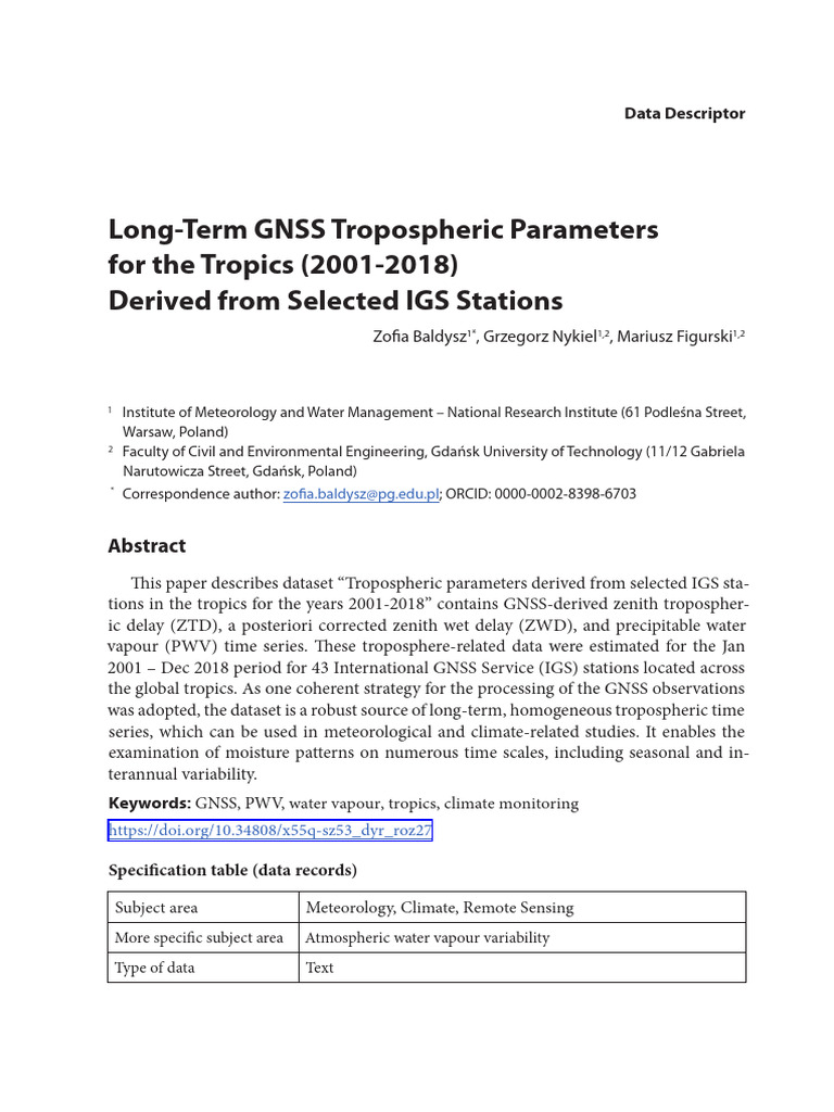 Long Term Gnss Tropospheric Parameters For The Tropics 2001 2018 ...