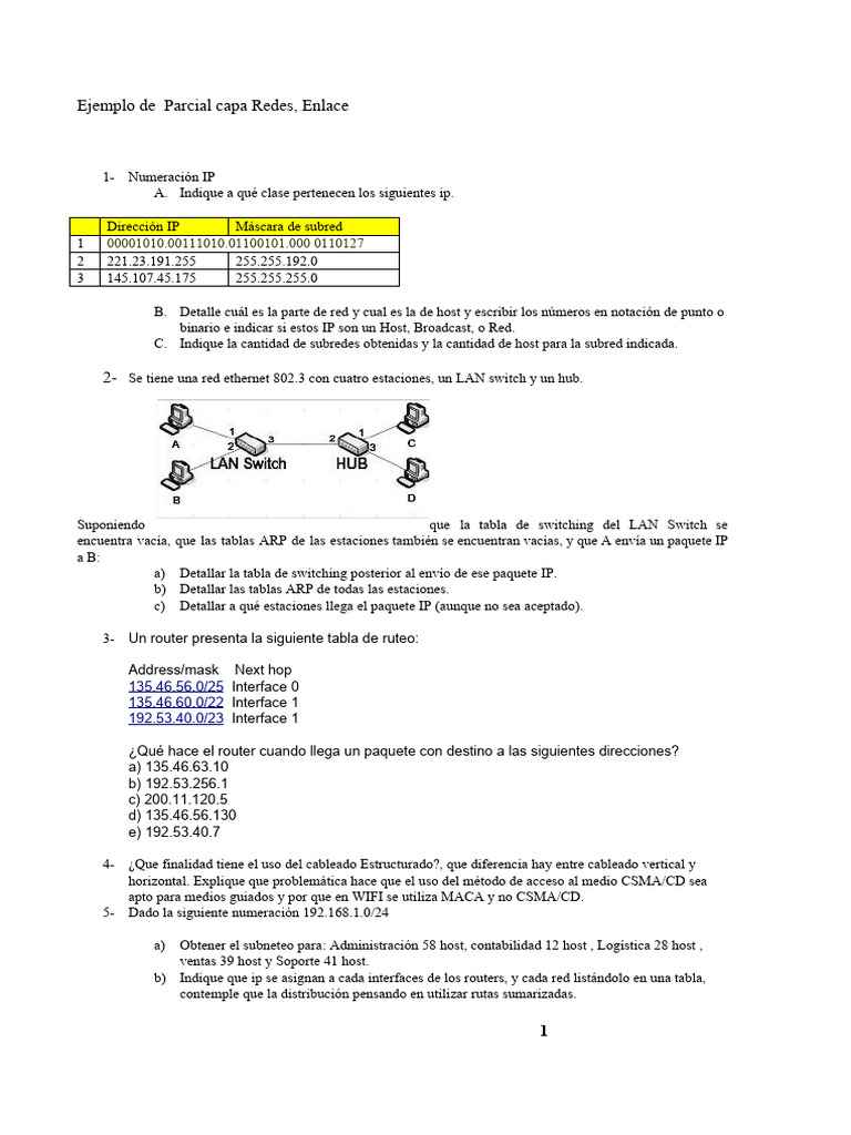 Ejemplo Segundo Parcial Teoria de Redes | PDF | Dirección IP | Enrutador (Computación)