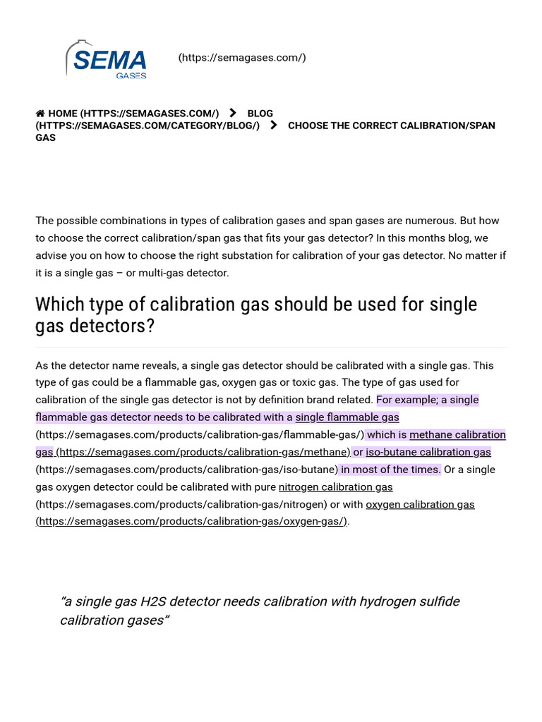 Choose The Correct Calibration - Span Gas - SEMA Gases | PDF | Gases ...