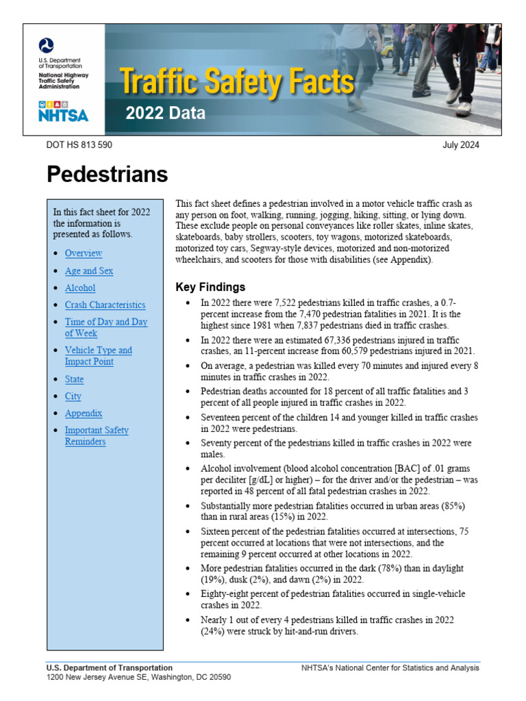 Pedestrians Traffic Safety Facts 2022 Data | PDF | Traffic Collision ...