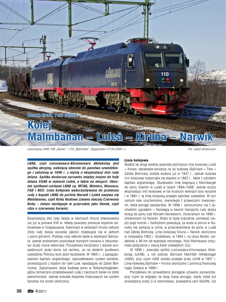 Kolej Malmbanan Lulea Kiruna Narwik | PDF