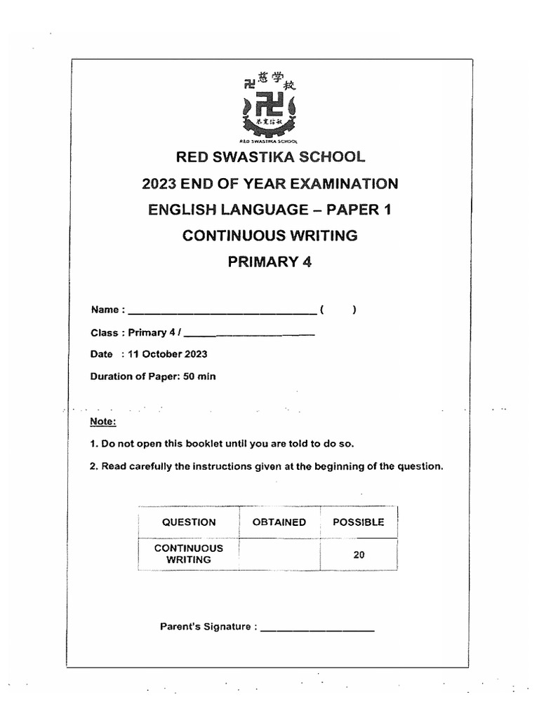 P4 English EOY 2023 RedSwastika Exam Papers | PDF