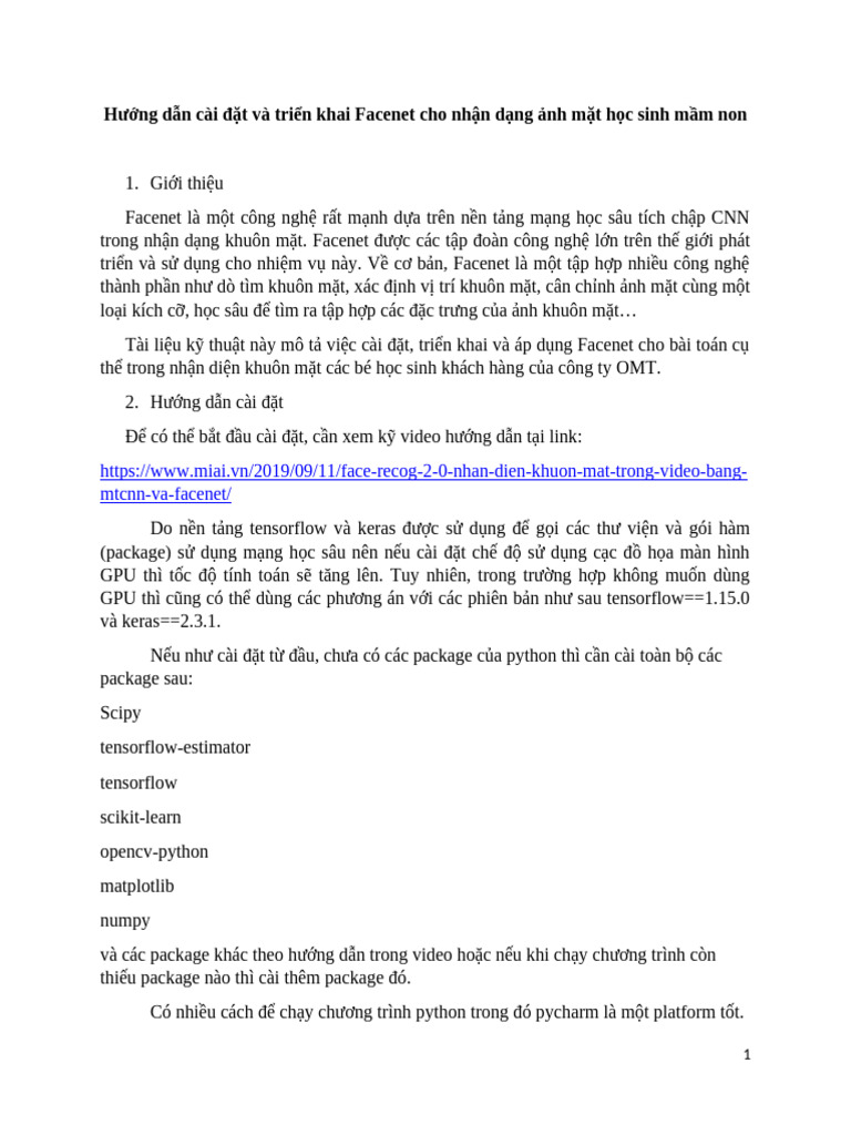 Hướng dẫn cài đặt Facenet - gửiOMT - 19012021 | PDF